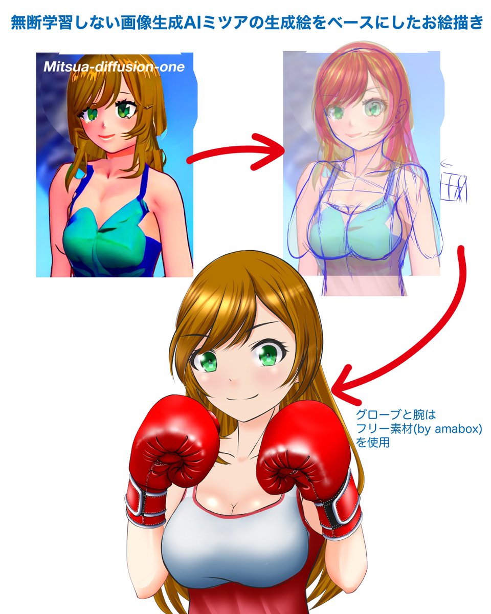 amabox on Twitter: "無断学習しないオプトイン型画像生成AI「mitsua diffusion one」の生成絵をベースにお絵描きしました。無断学習しないし無断転載も海賊版も ...