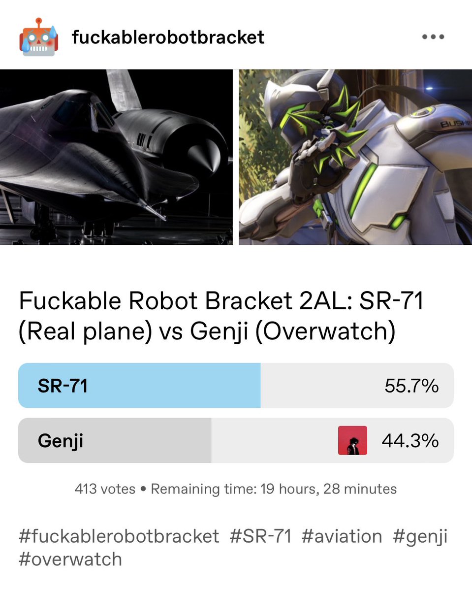FAY on Twitter: "genji is currently losing a “most fuckable robot” bracket to a plane on tumblr rn"