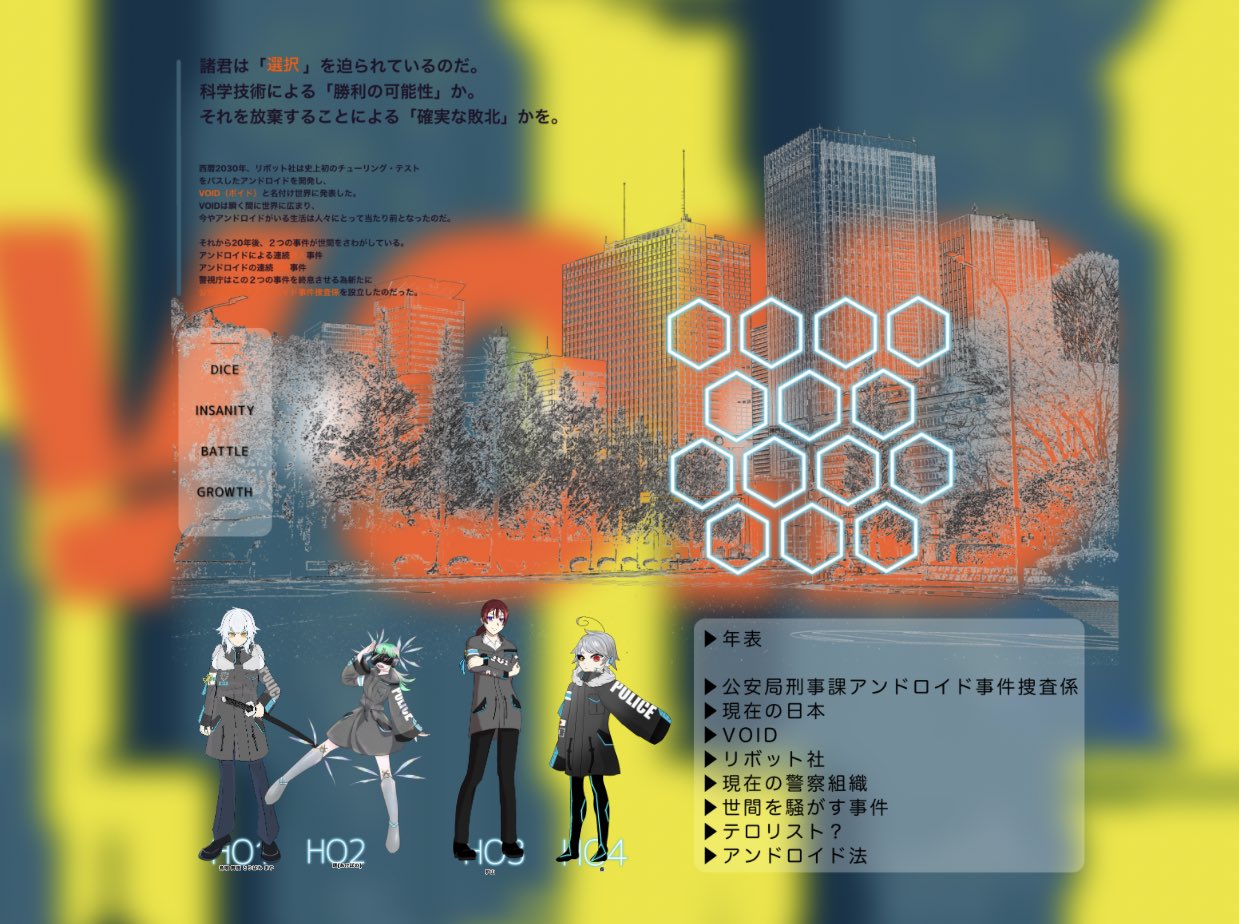 膳児 on Twitter: "@TRPG_TL CoC「VOID」 KP:負け犬様 PC: HO1 鳥喰 舞夜/膳児 HO2 曙/わたほ様 HO3 枦山知蔓/KK様 HO4 柴(マモル ...