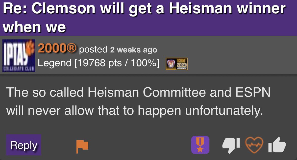 Message Board Geniuses on Twitter: "ESPN and the Heisman Committee will never allow a #Clemson ...