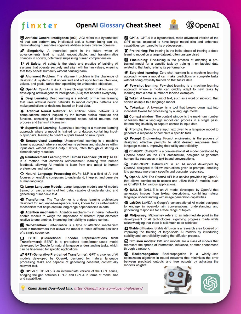DataChazGPT 🤯 (not a bot) on Twitter: ".@OpenAI terminology cheat sheet from @finxterdotcom ...