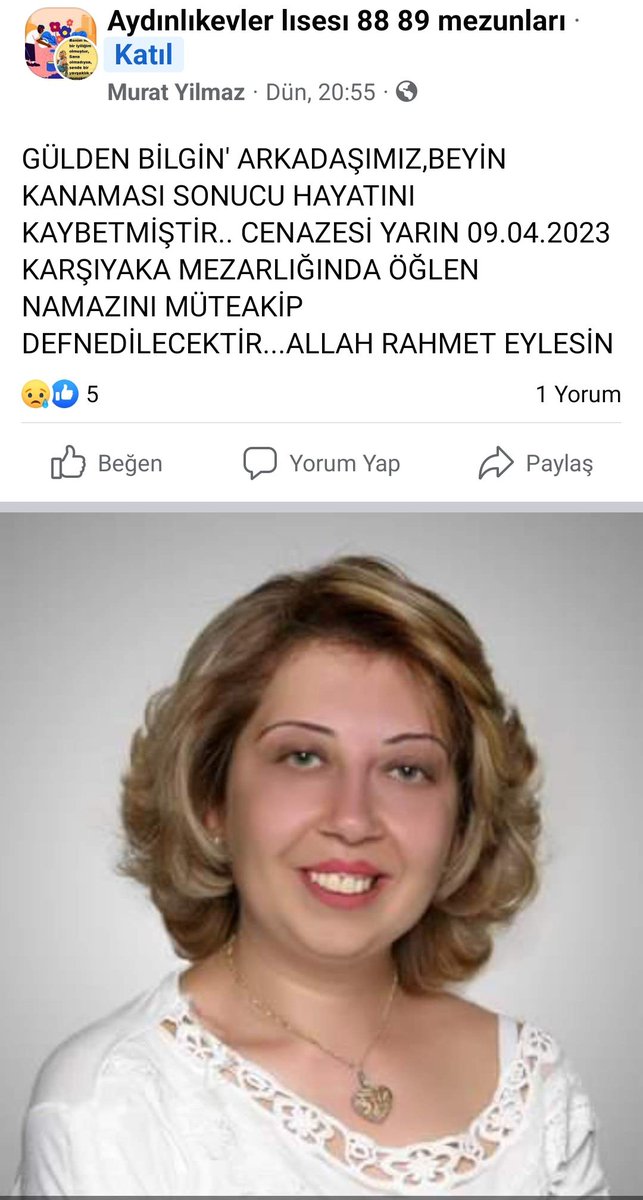 Kalp Krizleri on Twitter: "Ankara'da Gülden Bilgin, beyin kanaması sonucu vefat etmiştir. (08.04 ...