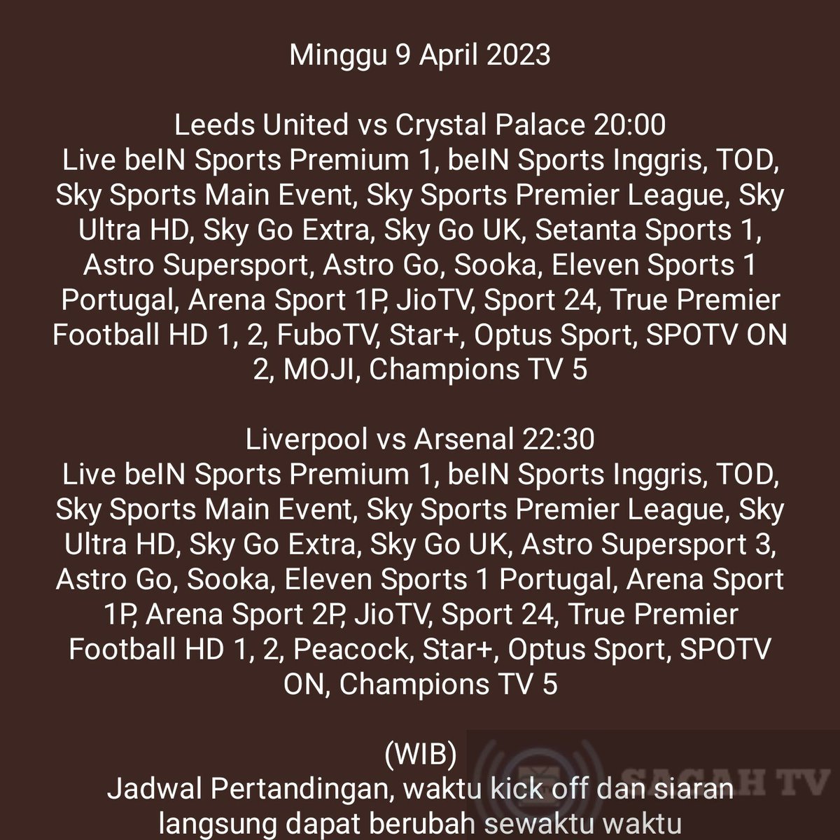 sagahtvlive on Twitter: "#Jadwal Siaran Langsung :EPL"