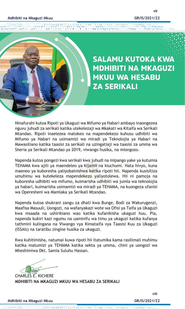 RIPOTI YA UKAGUZI WA MIFUMO YA TEHAMA: March 2023 MKAGUZI - CHARLES E ...
