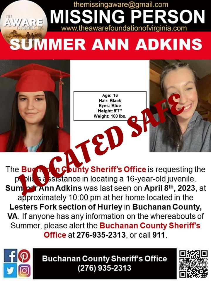 The AWARE Foundation on Twitter: "UPDATE: SUMMER ADKINS has been located and is SAFE. Thanks ...