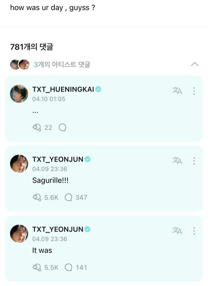 🦀 on Twitter: "RT @translatingTXT: 💛 how was ur day, guyss? 🦊 it was 🦊 sagurille!!! 🐧 … @TXT ...
