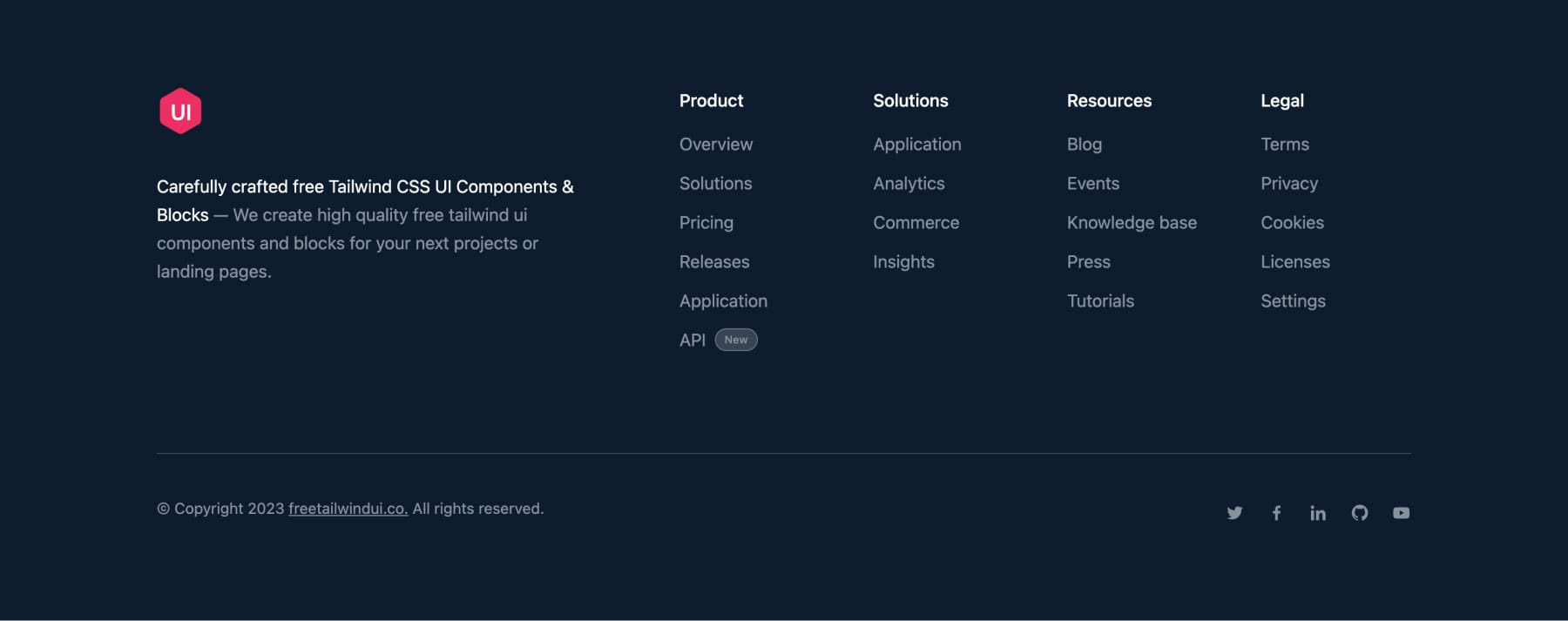 On Twitter Footer Dark Section With Description Tailwind Css 