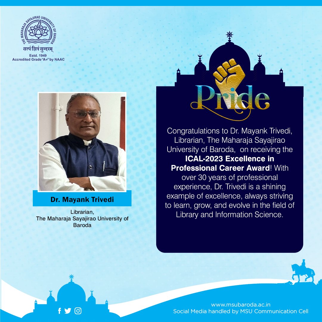 The Maharaja Sayajirao University of Baroda on Twitter: "Congratulations to Dr. Mayank Trivedi ...