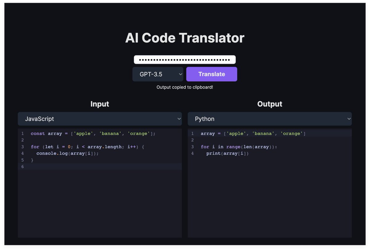 龙爪槐守望者 On Twitter Ai Code Translator —— Ai 代码语言转义 链接:ai Code Translatorvercelapp 用人工 7694