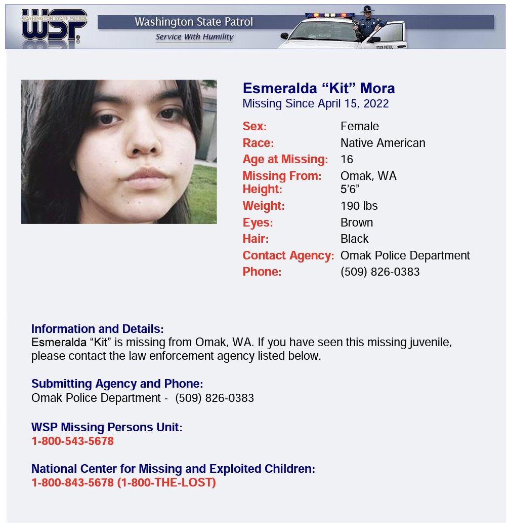 Just Alyx on Twitter: "RT @thunderrosa22: Please help! Esmeralda “Kit” Mora is missing from Omak ...