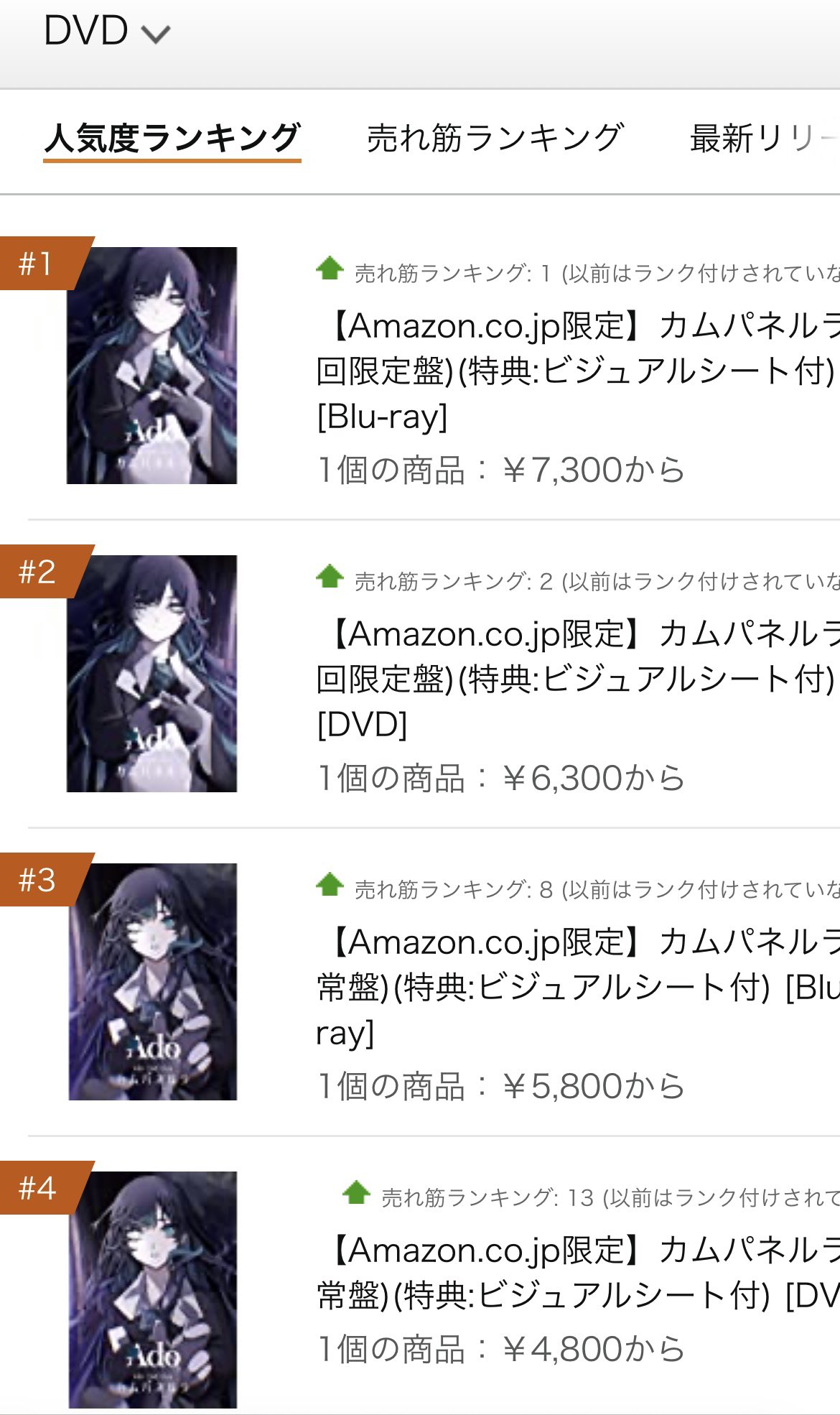 Ado Staff on Twitter: "Ado 1st LLVE Blu-ray & DVD『カムパネルラ』 早速Amazonランキングに入りました😳㊗️ 売れ筋ランキング #1🥇#2🥈 ...