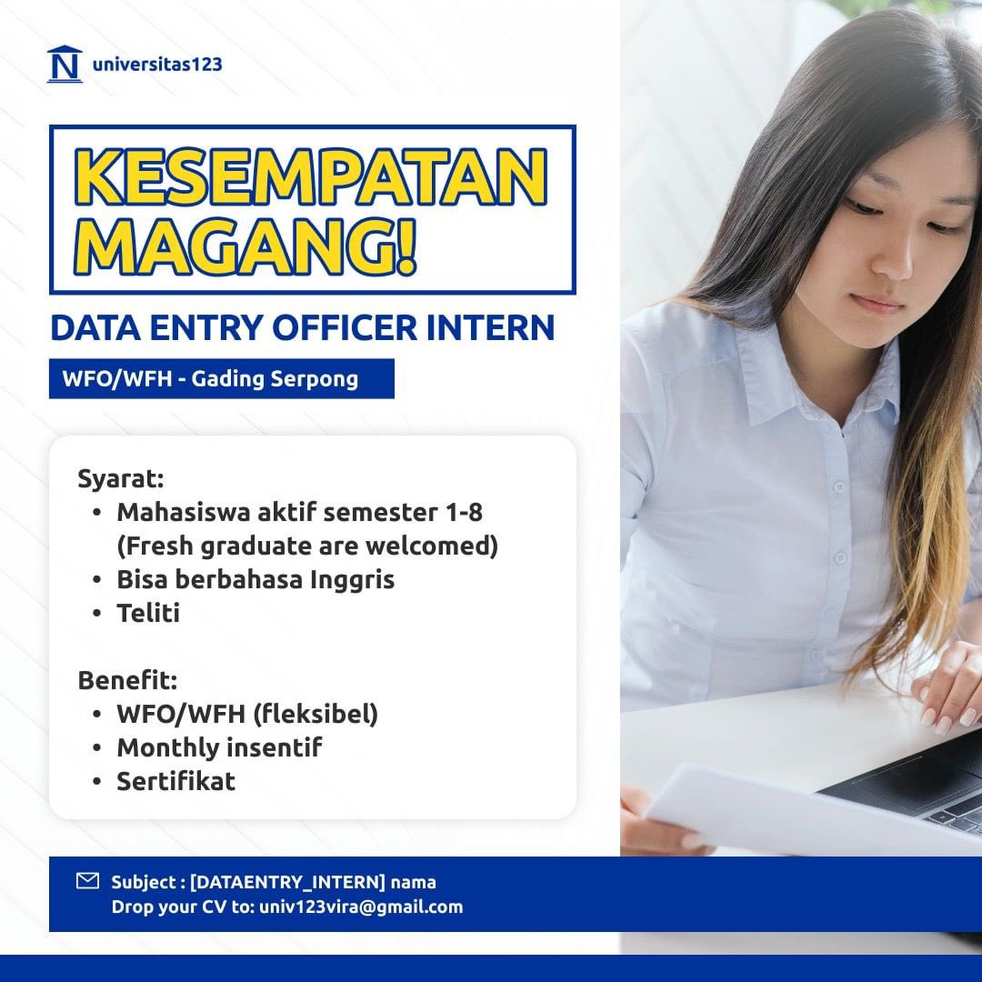 Kampus Update on Twitter: "Mau magang di Universitas123 sebagai Data Entry Officer? Yuk kirim CV ...