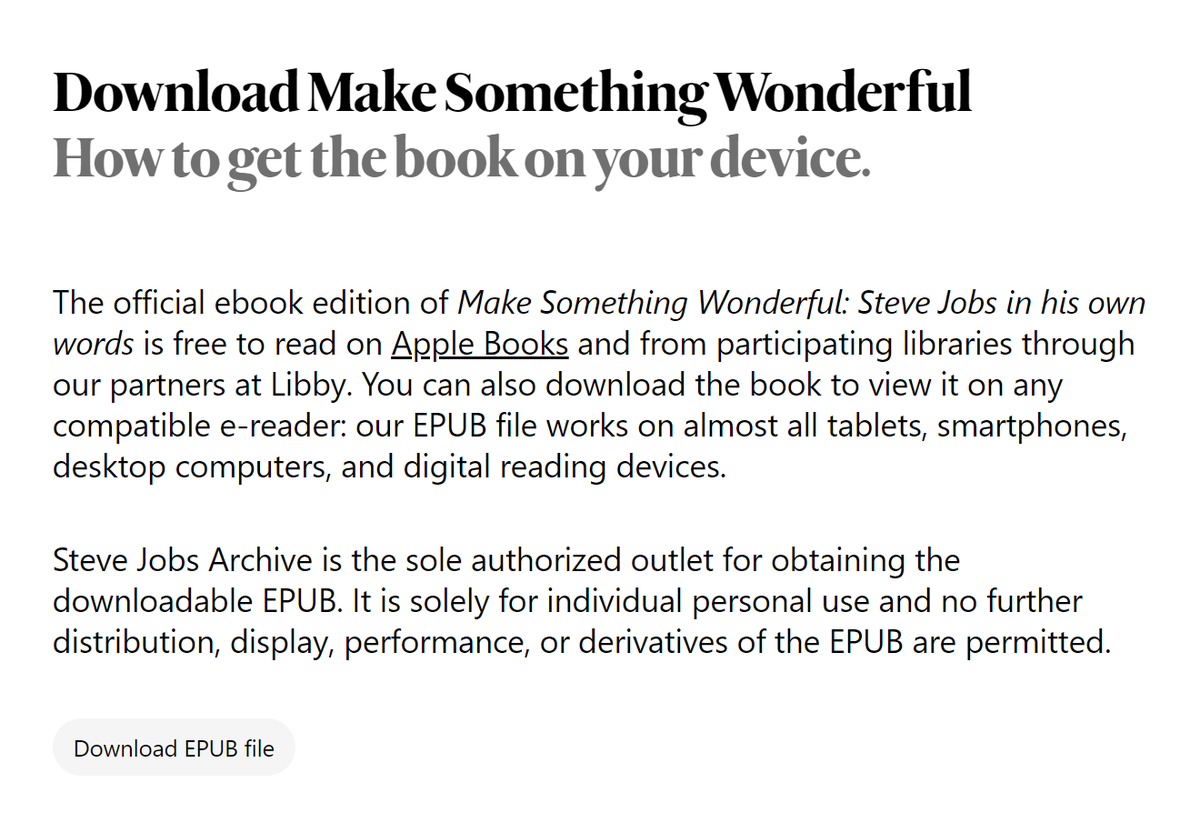 lunamoth on Twitter: "스티브 잡스 아카이브, 잡스의 연설과 사진을 모은 무료 전자책 출시 사이트에서 .epub 파일 다운로드 가능 The Steve ...
