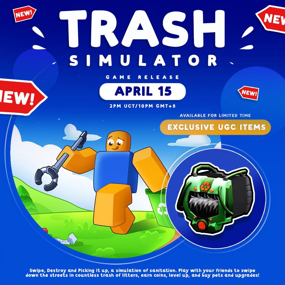 RobloxDev Retweets 🔁 on Twitter: "RT @blockstudgames: FREE LIMITED UGC Trash Simulator is ...