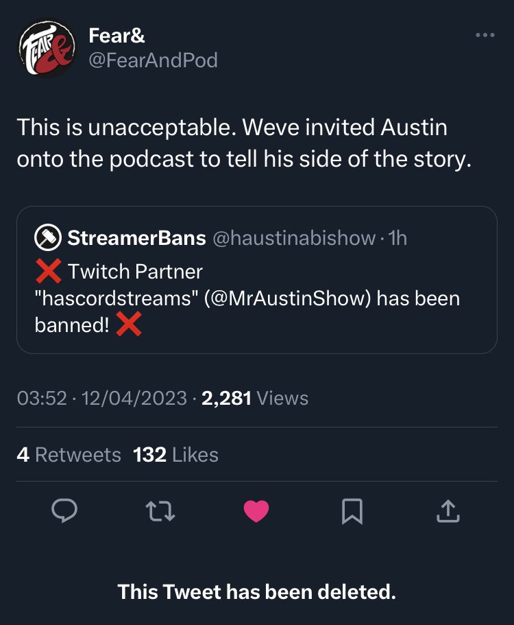 StreamerBans on Twitter: "Well @FearAndPod it was fun while it lasted"