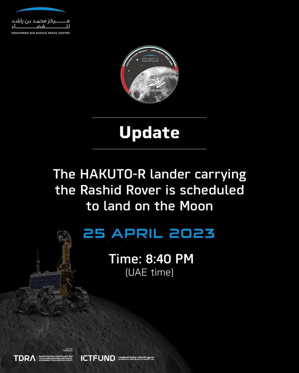 MBR Space Centre on Twitter: "The landing date of the HAKUTO-R lander, carrying aboard the ...