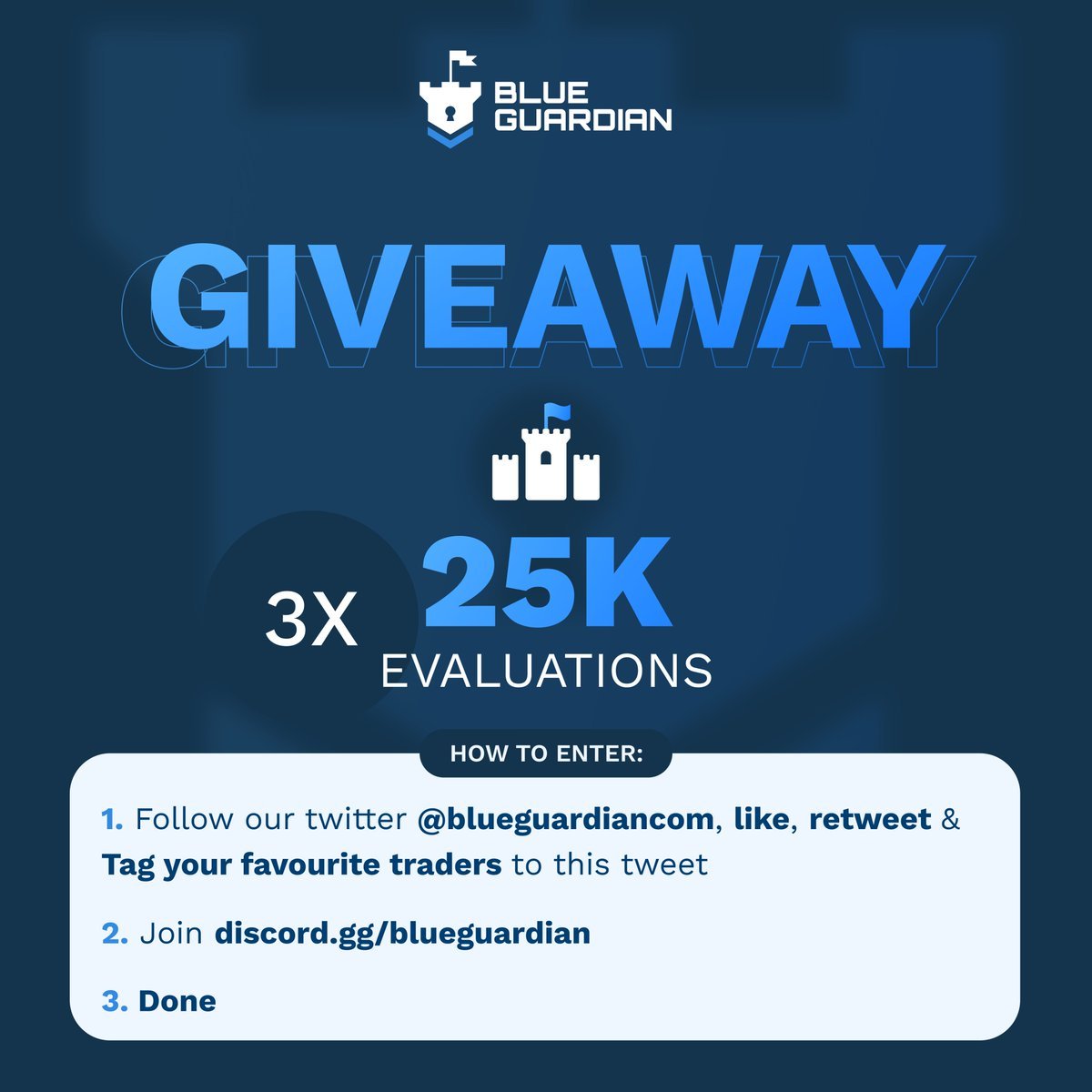 Blue Guardian on Twitter: "🔥GIVEAWAY TIME 🔥 Prize 3 x $25K Evaluations for free! 1. Follow us ...