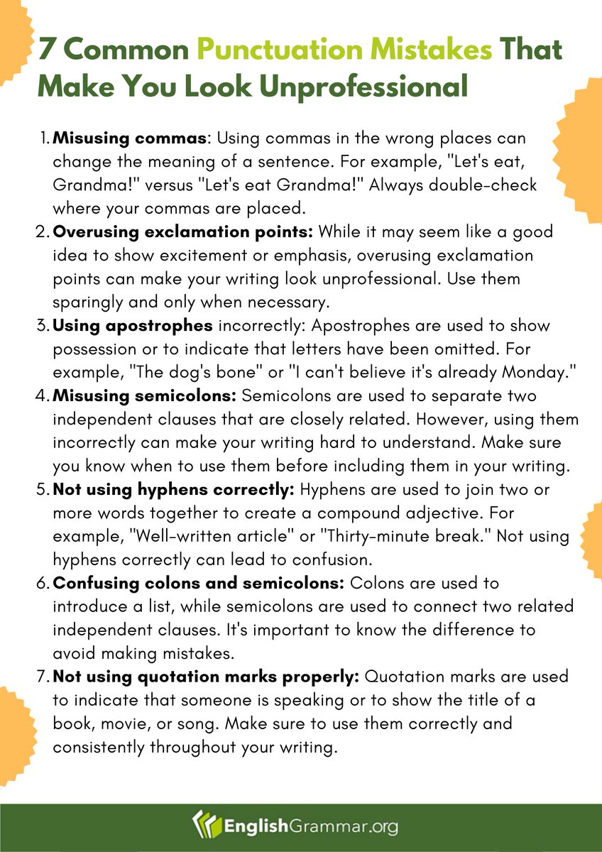 English Grammar on Twitter: "RT @GrammarUpdates: 7 Common Punctuation ...