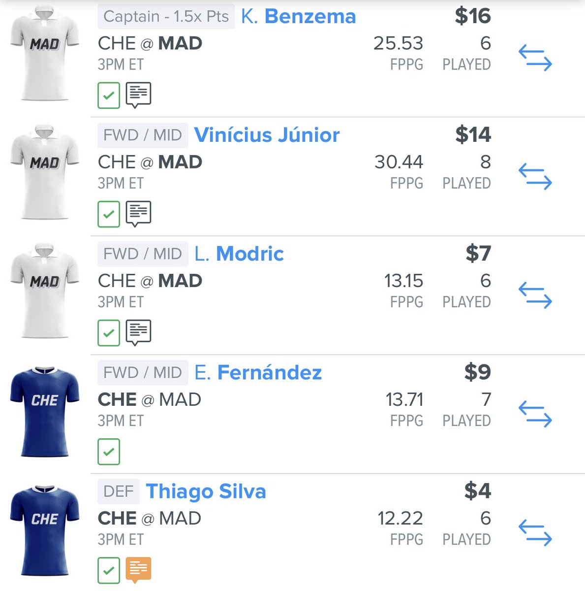 FanDuelLocks on Twitter: "Here we go!!! ⚽️🏆 #UCL #MADCHE #MILNAP"