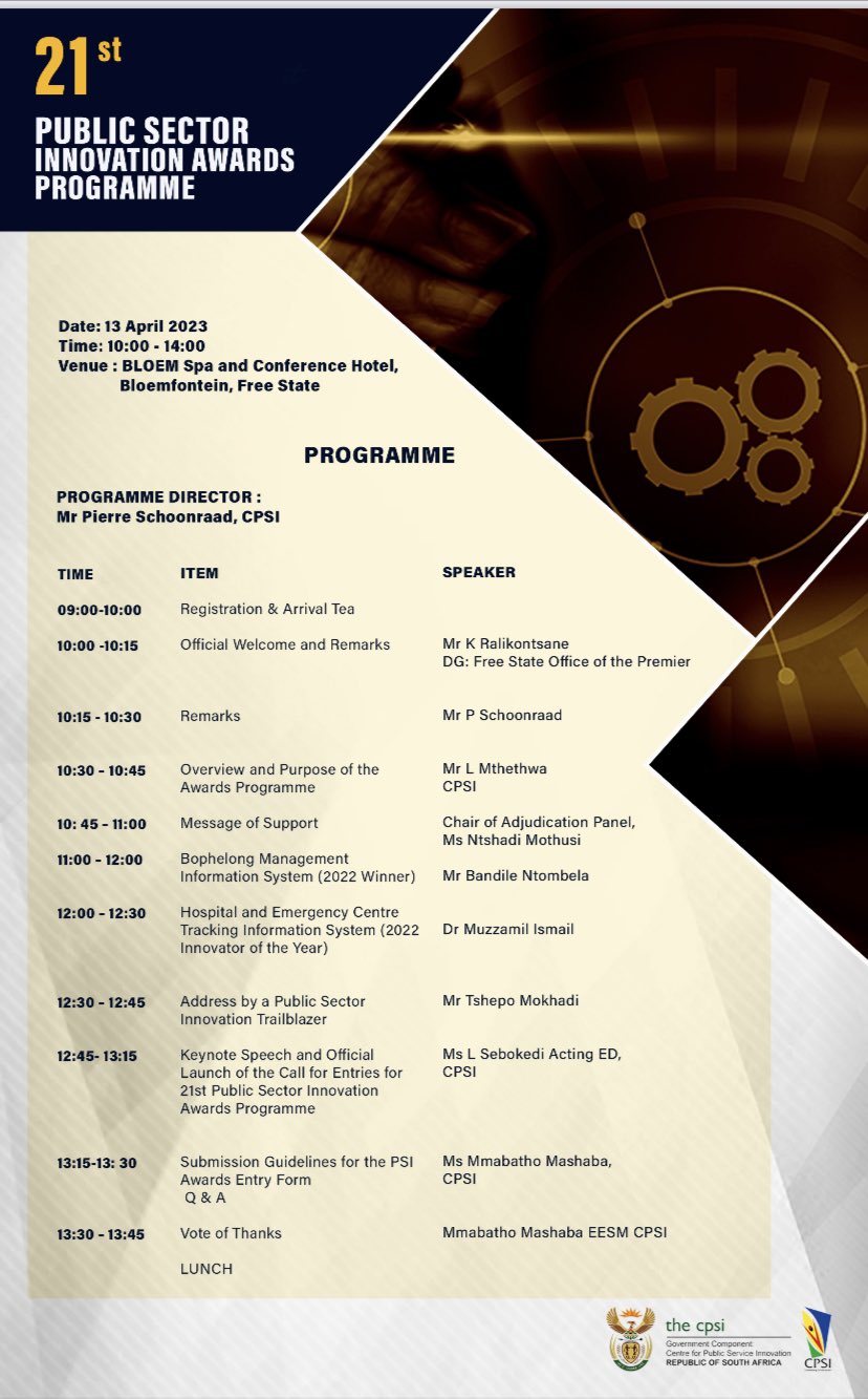 CPSI South Africa on Twitter: "21st #PSIAwards2023 launch:Call for Entries now on @Bloem Spa ...