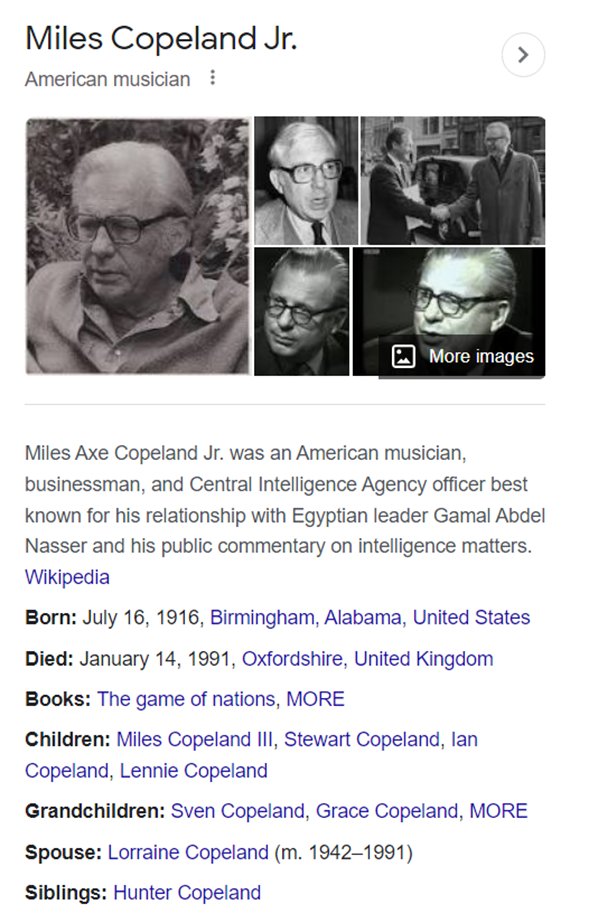 1/ Miles Copeland CIA, extract from an interview regarding a CIA ...