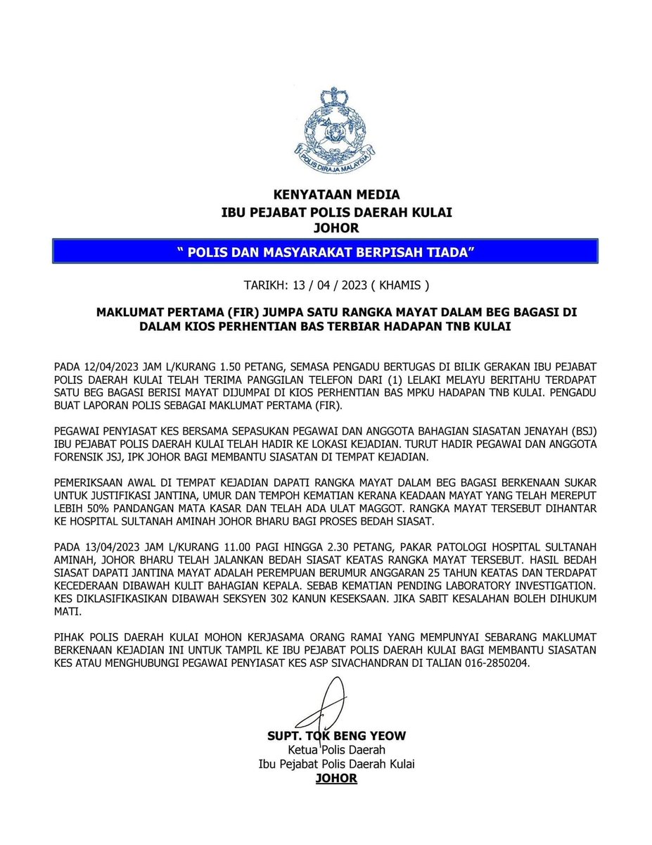 Mohd Redzuan Abdul Manap on Twitter: "Polis menemui mayat seorang wanita berusia 25 tahun dalam ...