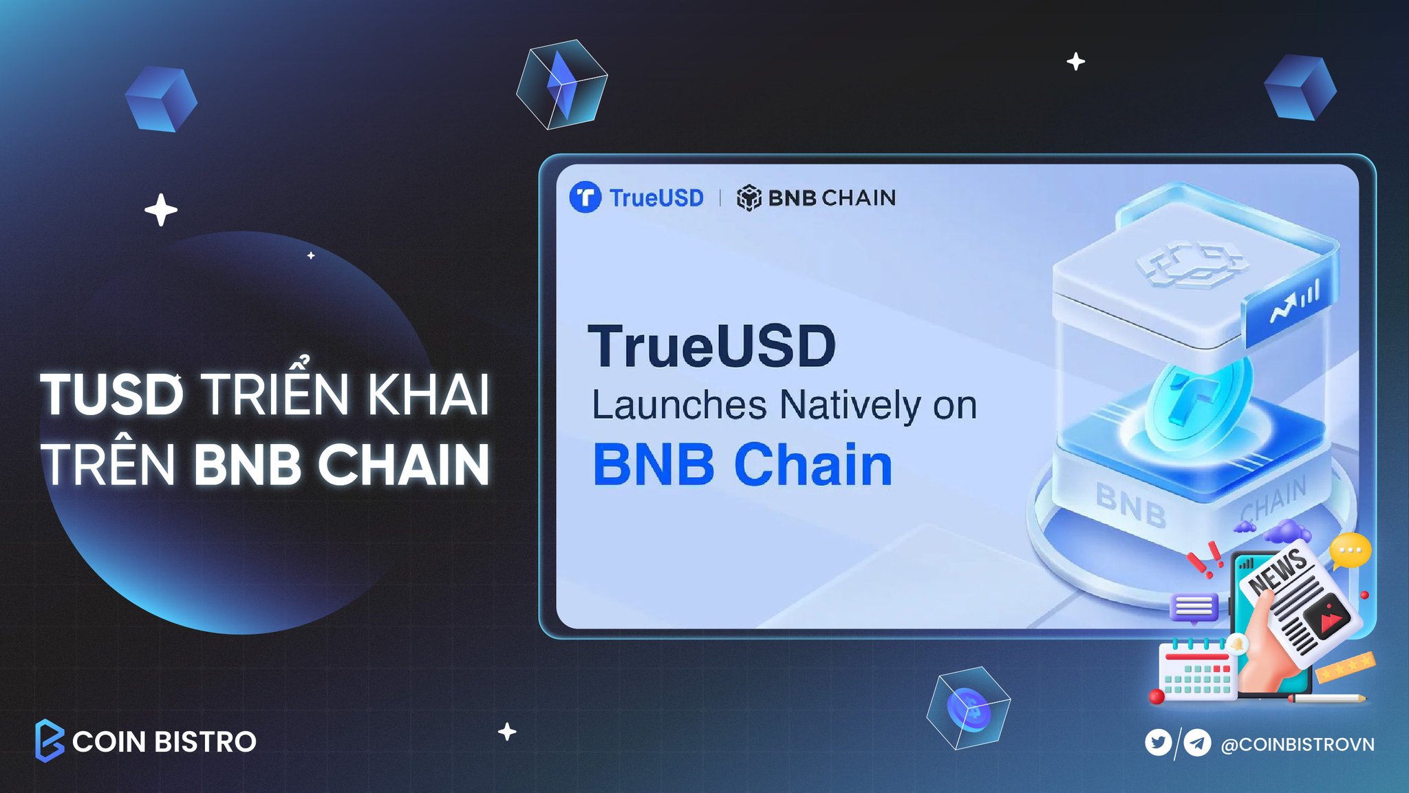 Coin Bistro on Twitter: "$TUSD hiện được triển khai trên chuỗi #BNB như một native token. Người ...