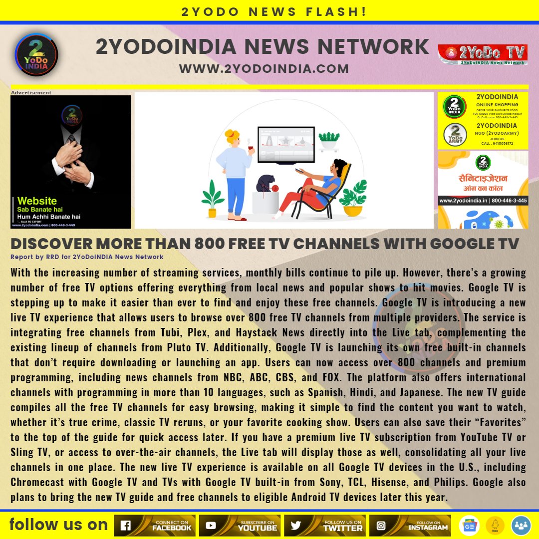 2YoDoINDIA News Network on Twitter: "Discover more than 800 free TV channels with Google TV for ...