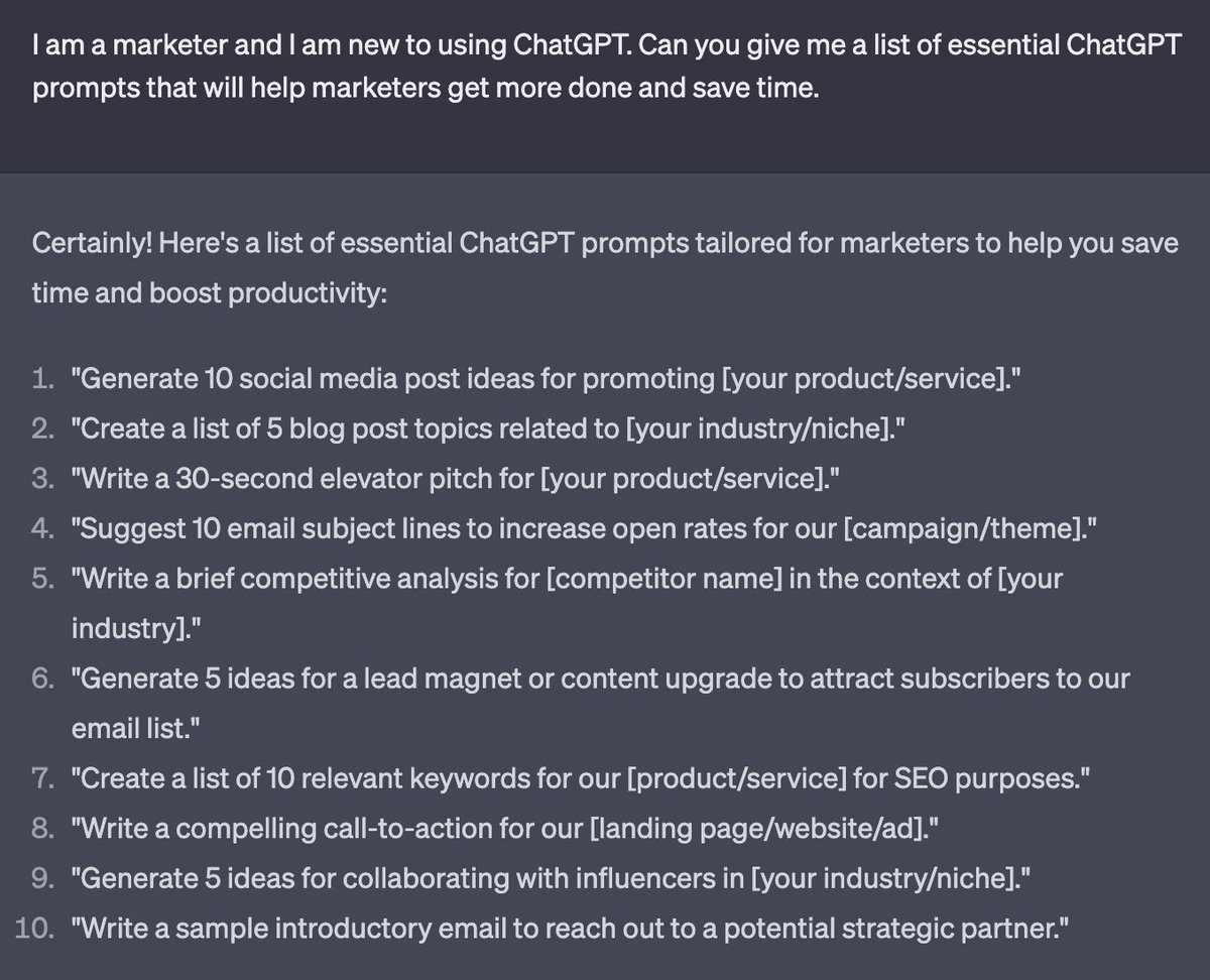 ChatGPT prompts to help marketers get hours of work done in seconds: - Thread from Zain Kahn ...