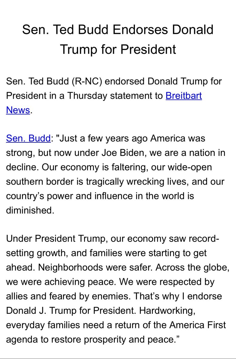 Tim Boyum on Twitter: "US Senator Ted Budd endorsing Trump for President according to Trump ...