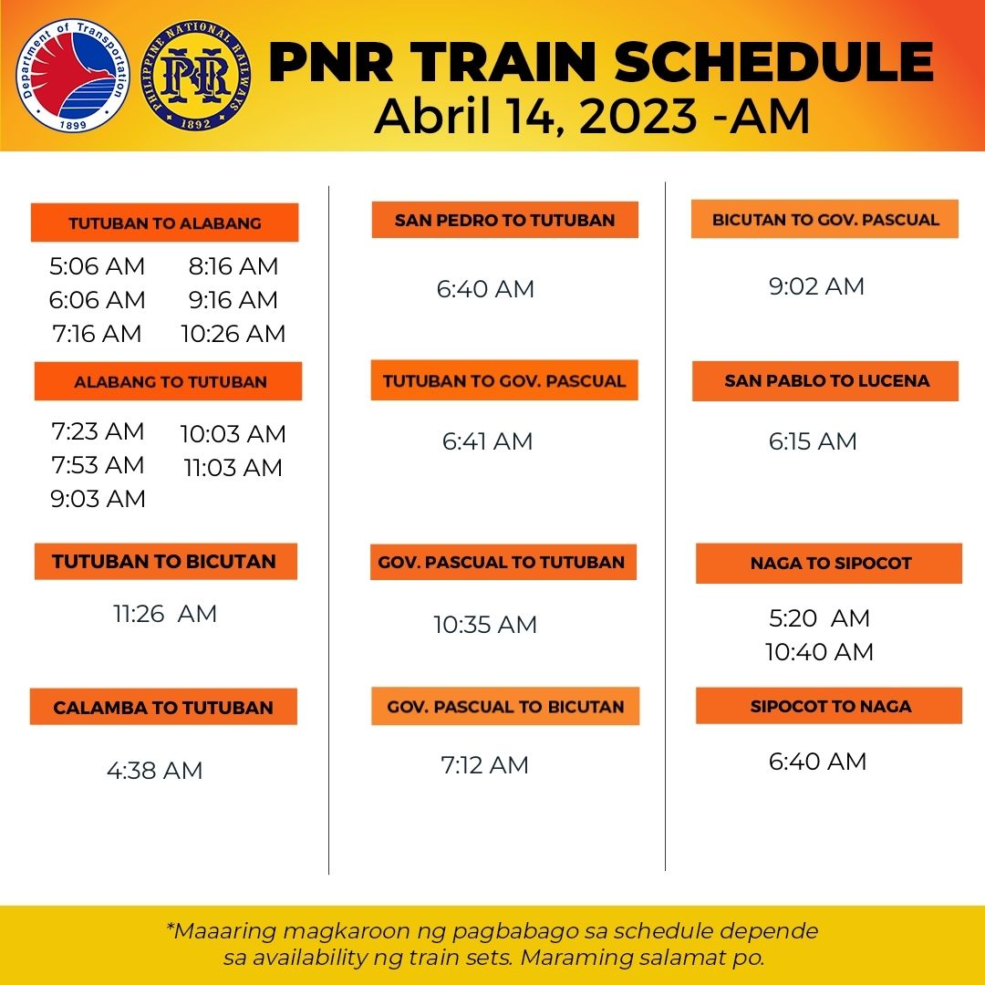 PNR_GovPH on Twitter: "ANUNSYO: Ngayong umaga ng Abril 14, 2023, may byahe ang Philippine ...