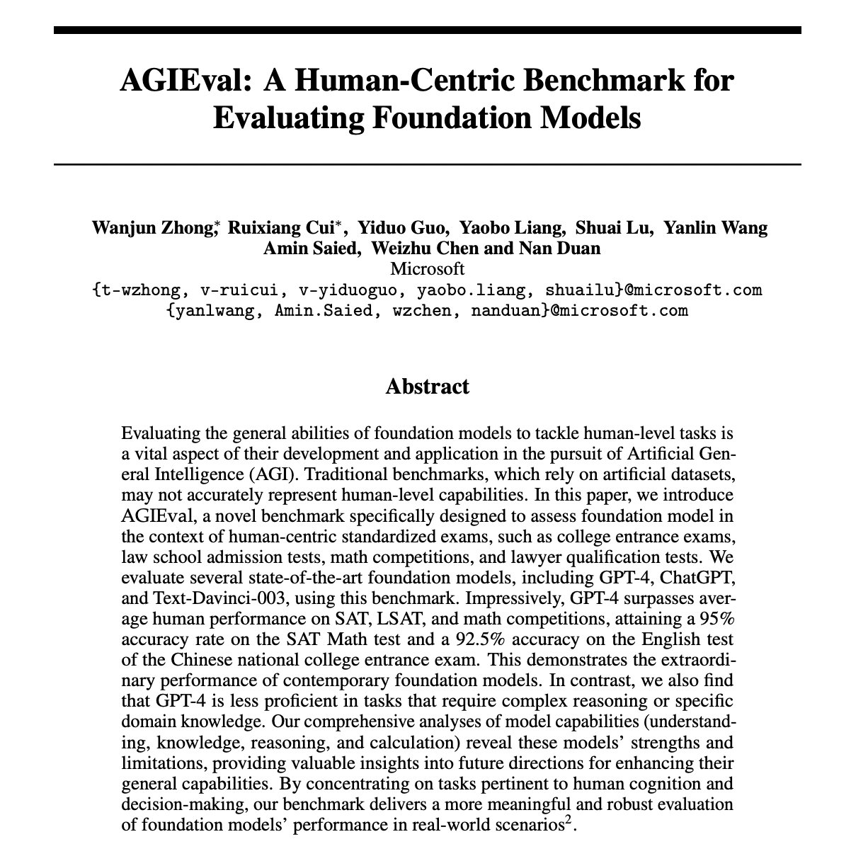 AK on Twitter: "AGIEval: A Human-Centric Benchmark for Evaluating Foundation Models abs: https ...