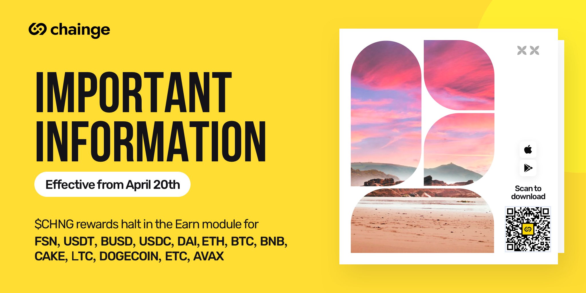 Chainge Finance 🪢 on Twitter: "📢 Starting April 20th, $CHNG rewards will no longer be given out ...