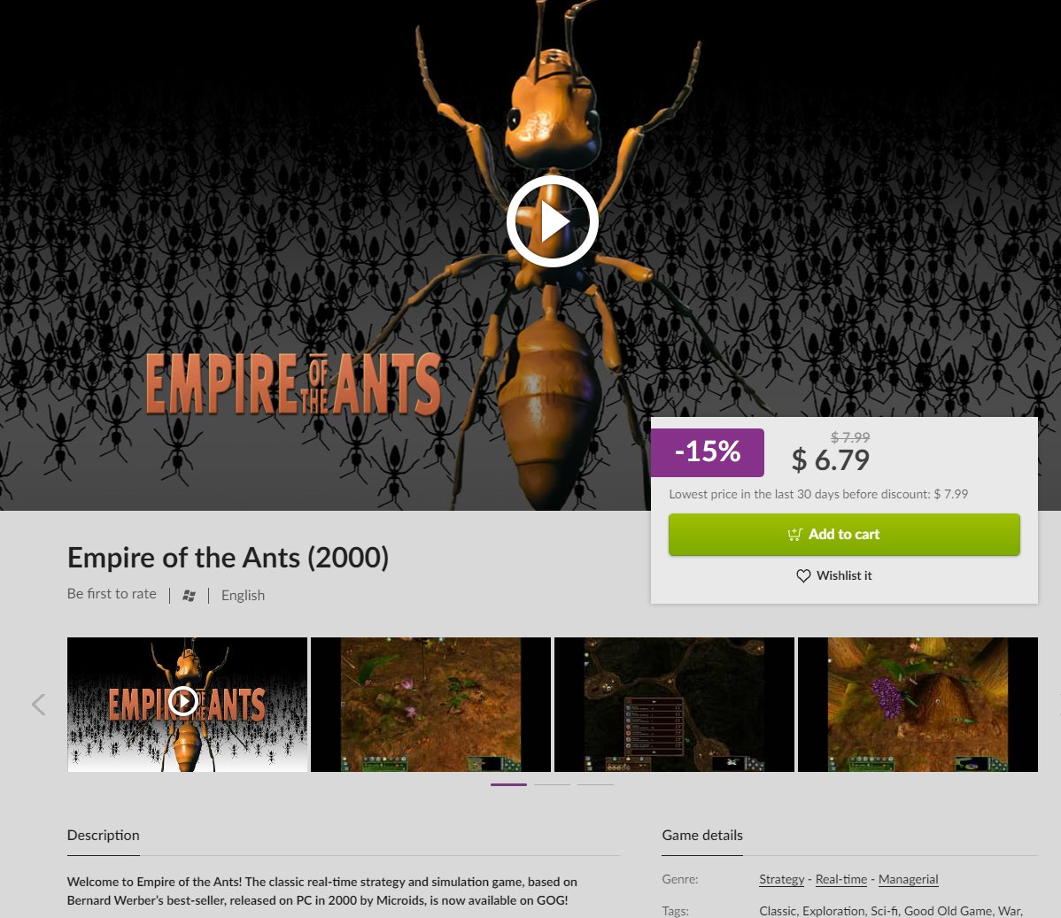 Wario64 on Twitter: "Empire of the Ants (2000) is $6.79 on GOG https://bit.ly/3zZD77q #ad"
