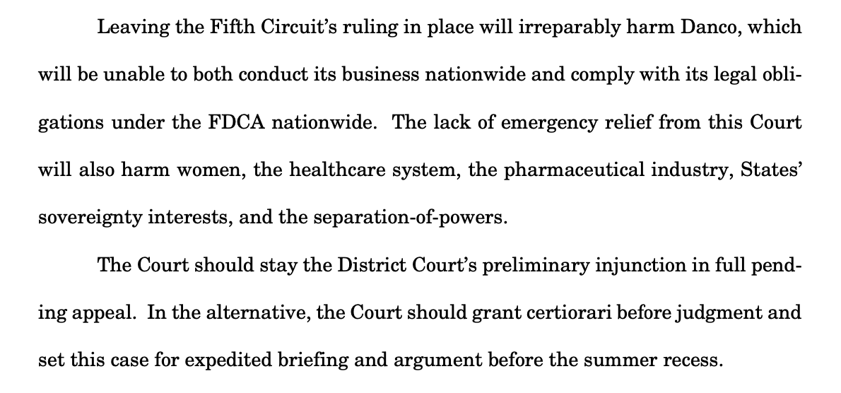 Welp, it's official! We're at SCOTUS. DOJ and Danco have filed emergency apps - Democratic ...