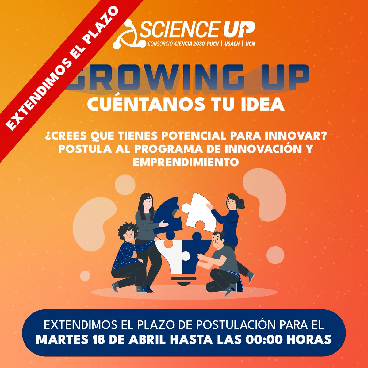 Consorcio Science Up on Twitter: "🗓 ¡Ampliamos el plazo de postulación del programa “Growing Up ...