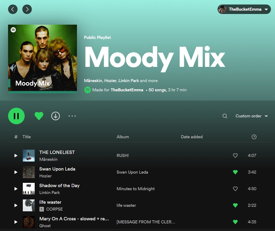 emmie 🍂 ☻ on Twitter: "spotify moody mix is hitting hard rn ngl"