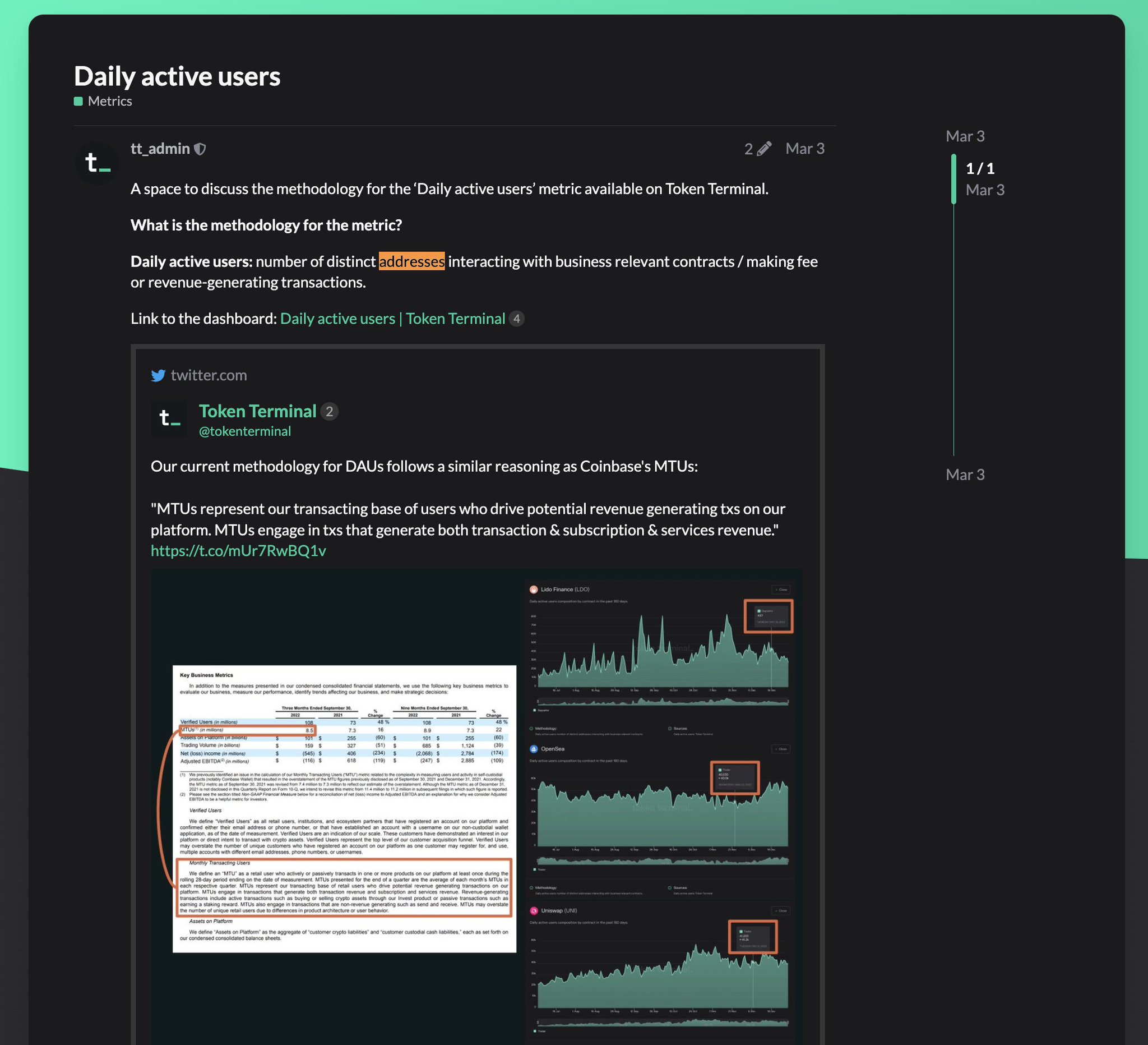 Token Terminal on Twitter: "@bneiluj Daily active users Defined as: number of distinct addresses ...