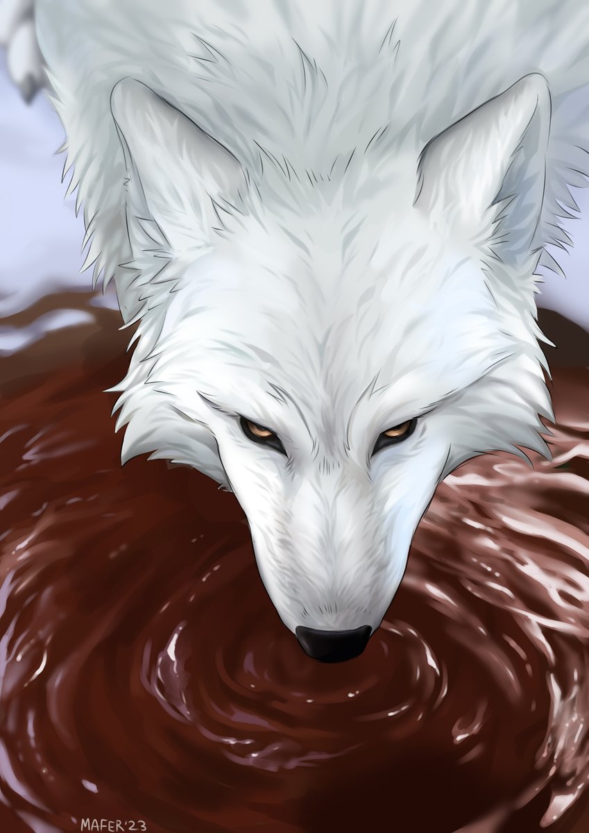 White Anime Wolf With Red Eyes