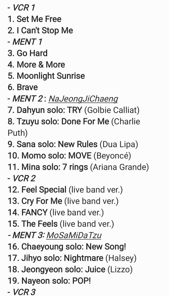 ONCE SPAIN🌙 on Twitter: "Setlist Ready To Be World Tour #RTBinSeoul #TWICE_5TH_WORLD_TOUR -MENT 4"