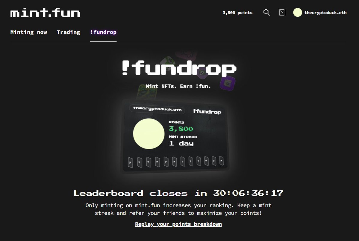 CryptoDuck 🔴 on Twitter: "อัพเดต !fundrop pass เมื่อวันศุกร์ @mintdotfun เปิดกิจกรรม !fun ...