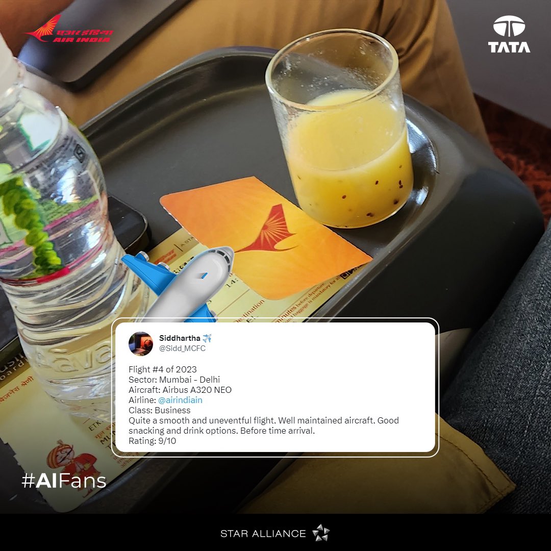 Air India on Twitter: "#FlyAI: Thank you, Siddhartha, for choosing to fly with us and for ...