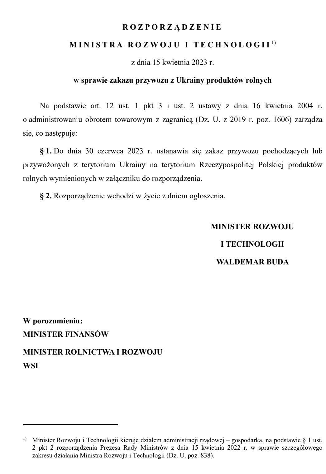 Waldemar Buda on Twitter: "Zgodnie kierunkową decyzją Rady Ministrów właśnie podpisałem ...