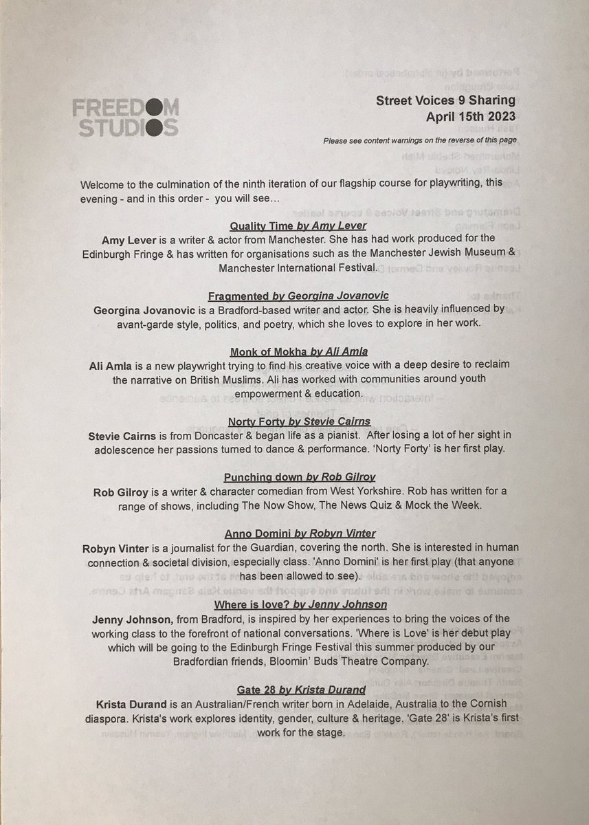 dermot daly on Twitter: "🧵 We’ve just finished the @Freedom_Studios Street Voices sharing. It ...