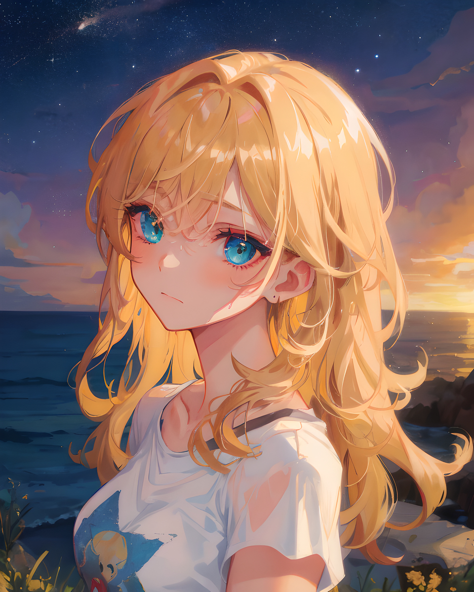 Foras66 on Twitter: "Beauty under the starry sky 3 #厚塗り #pixiv今日のお題 #AI #金髪 #少女 #美女 #魅惑の顔 #金髪ロング ...