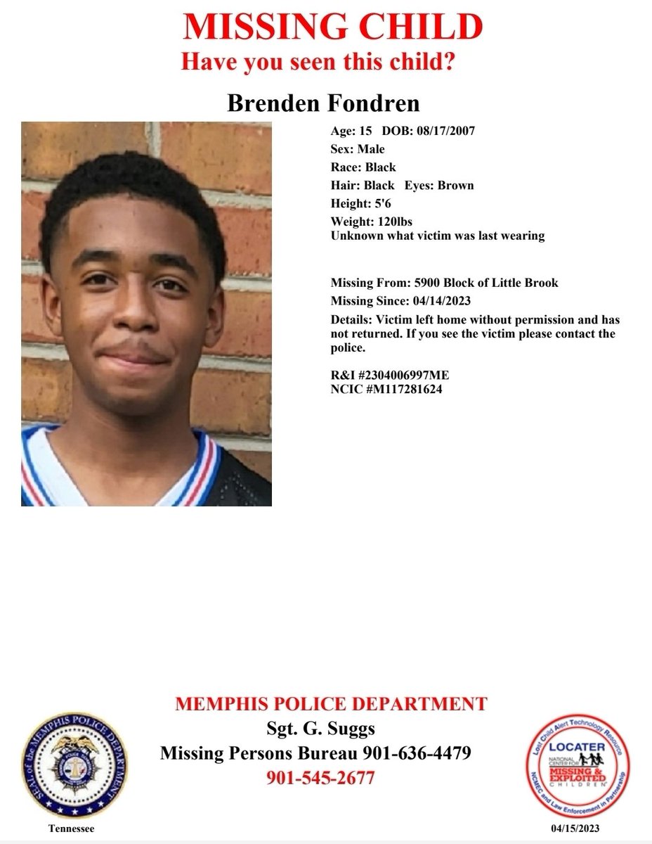 Memphis Police Dept On Twitter Have You Seen Brenden Fondren Brenden