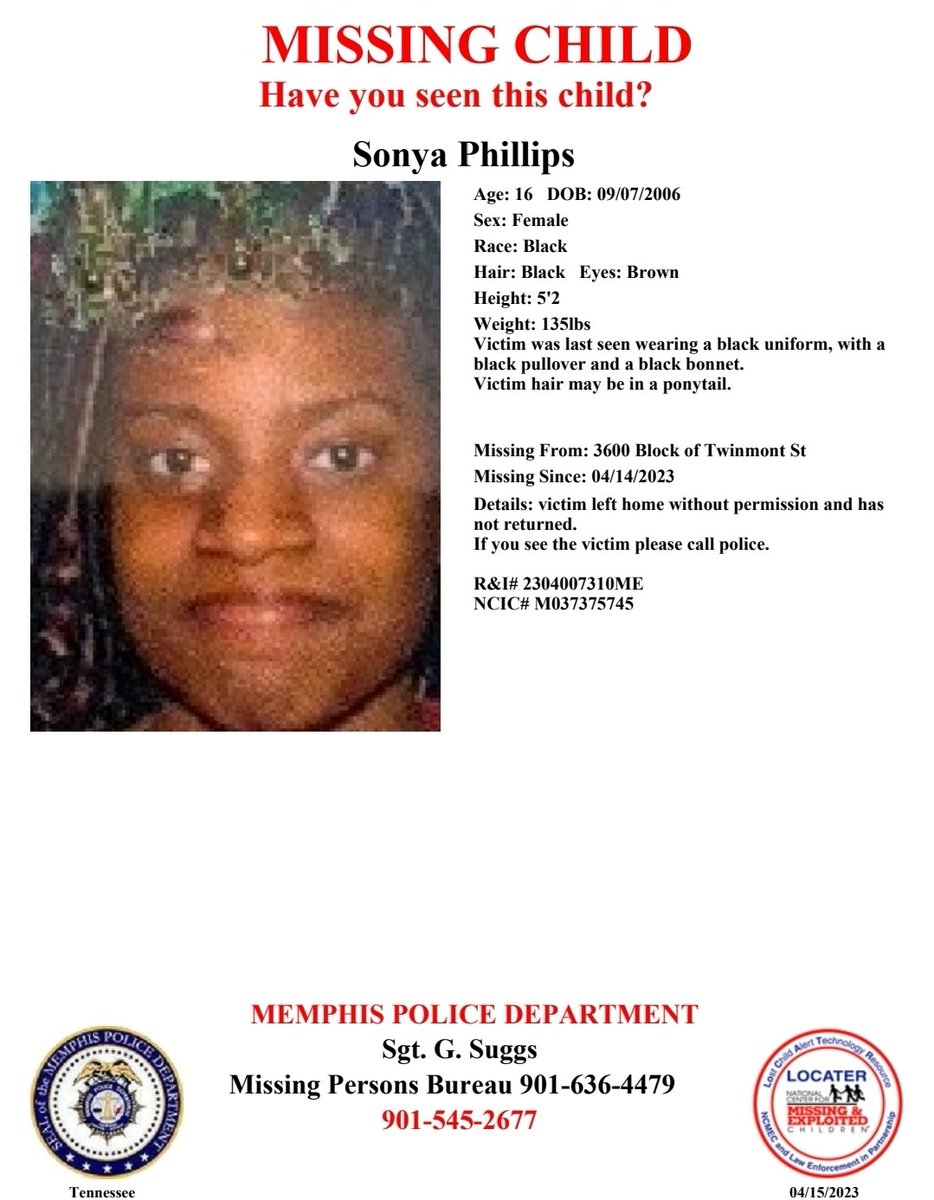 Memphis Police Dept On Twitter Have You Seen Sonya Phillips Sonya