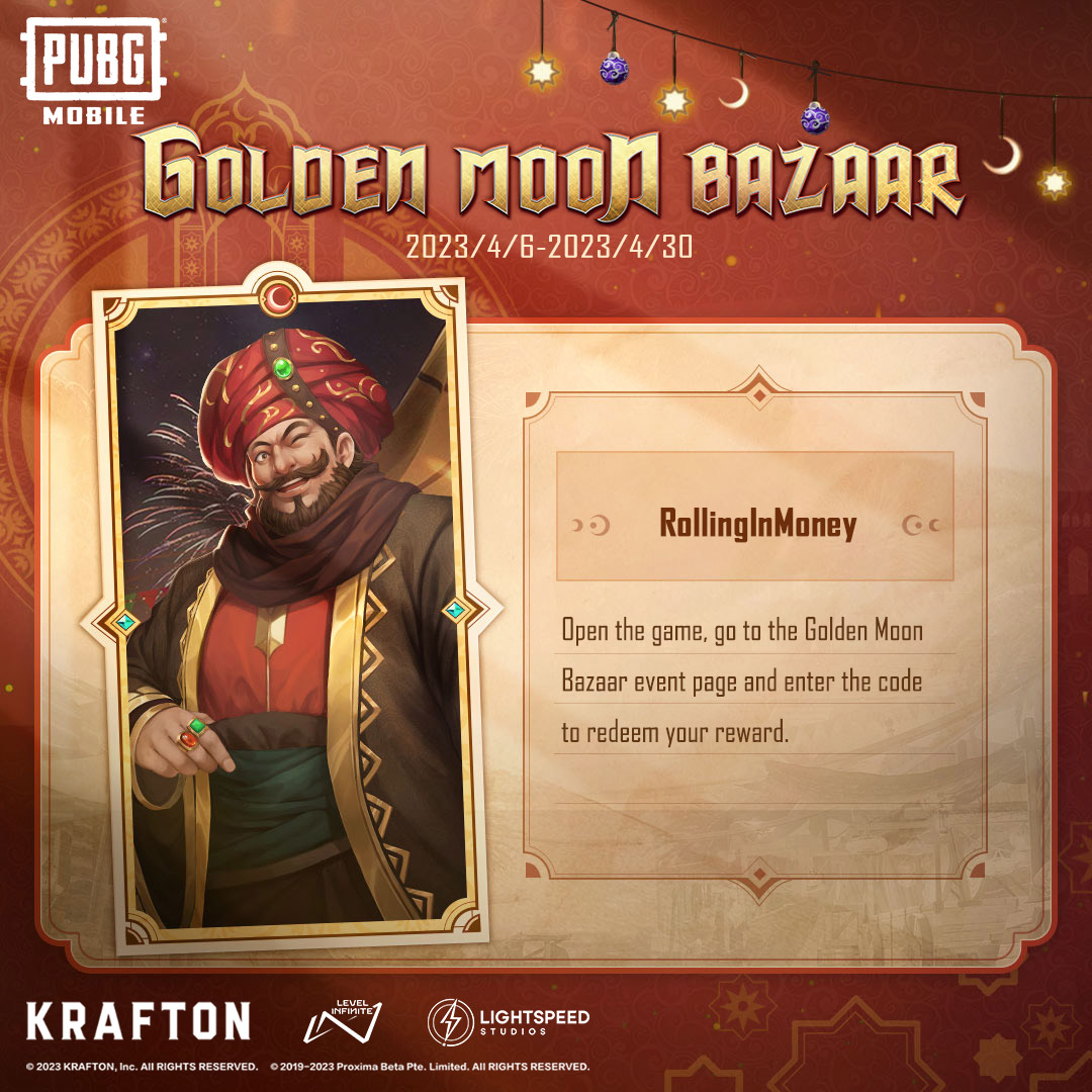 PUBG MOBILE on Twitter: "The 🌙 Golden Moon Bazaar has yet another treat for you! Enter the code ...