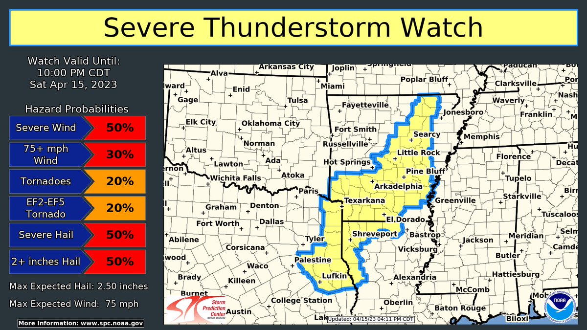 NWS Storm Prediction Center on Twitter: "A severe thunderstorm watch has been issued for ...