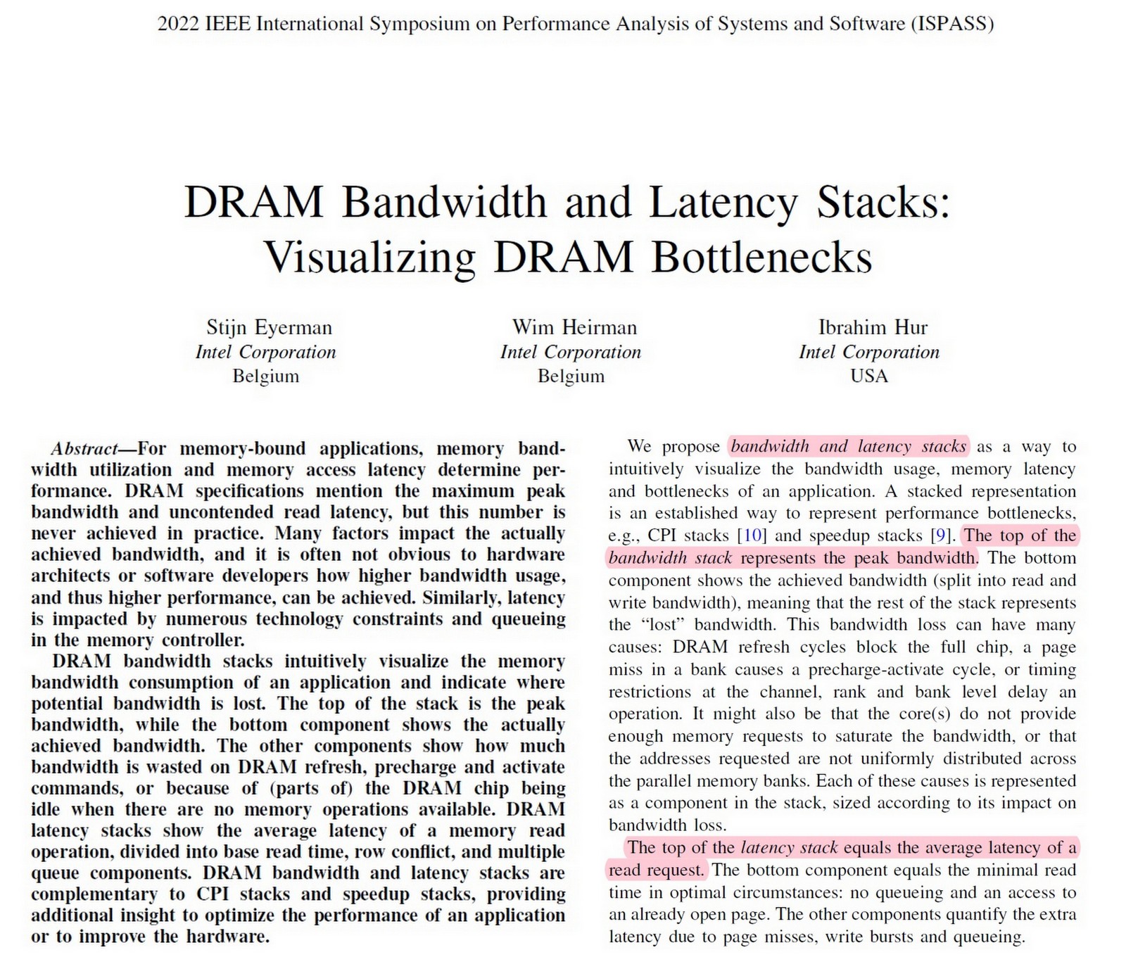 OGAWA, Tadashi on Twitter: "=> "DRAM Bandwidth and Latency Stacks: Visualizing DRAM Bottlenecks ...